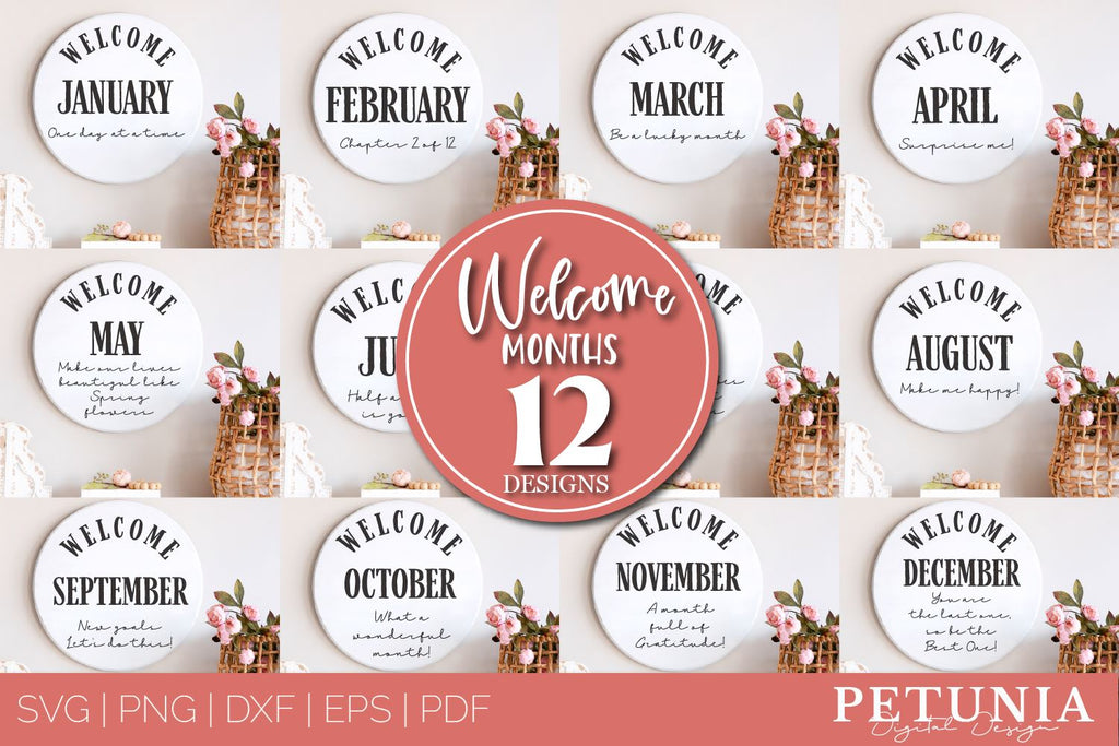 Welcome Months SVG File | Round Door Sign SVG File - So Fontsy