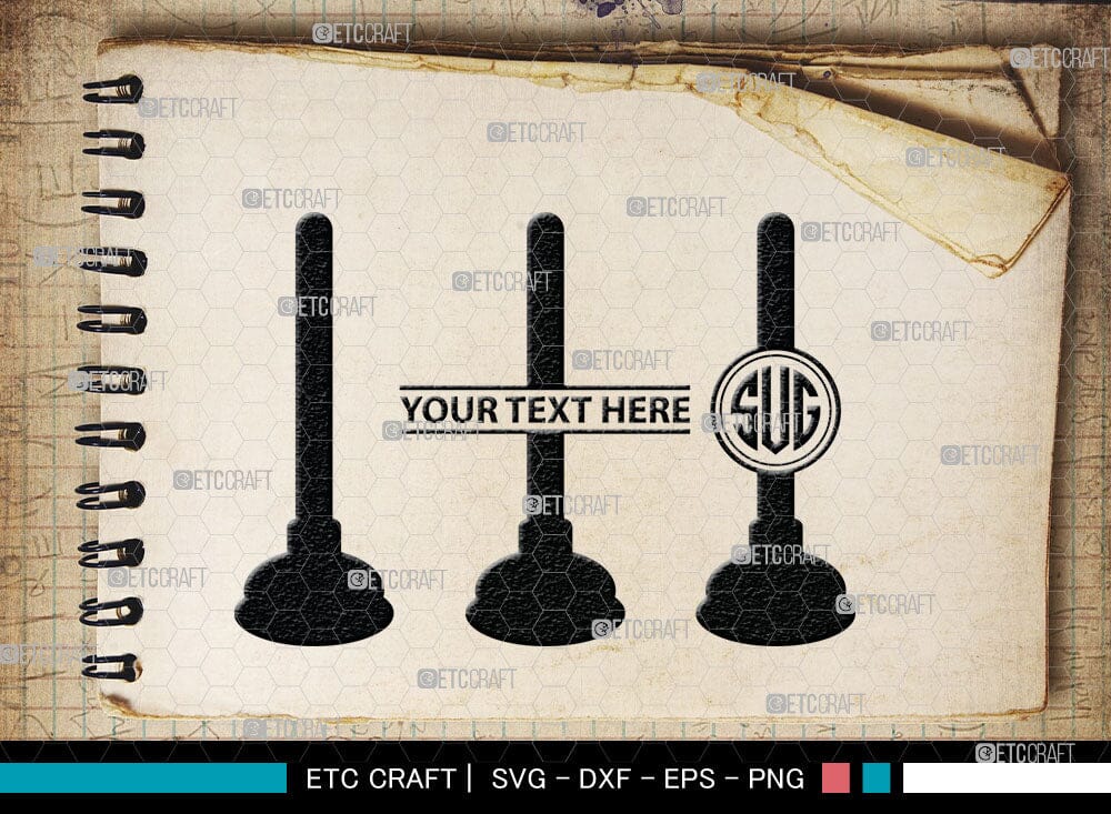 Rubber Plunger Monogram, Rubber Plunger Silhouette, Bathroom Svg ...