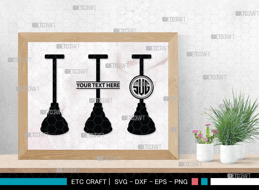 Rubber Plunger Monogram, Rubber Plunger Silhouette, Bathroom Svg ...