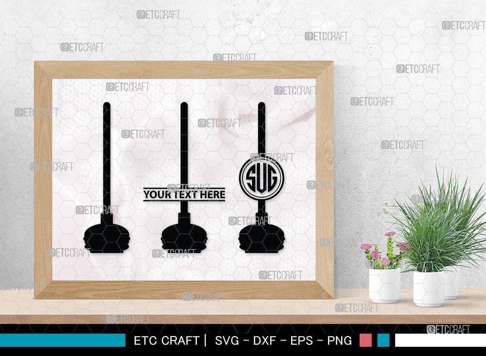Rubber Plunger Monogram, Rubber Plunger Silhouette, Bathroom Svg ...