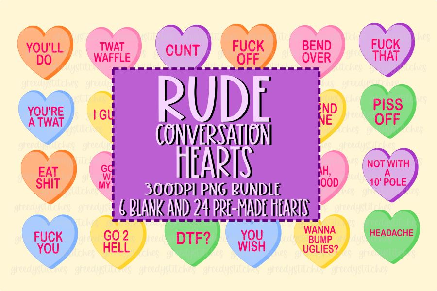Rude & Crude Conversation Hearts PNG for Sublimation - So Fontsy