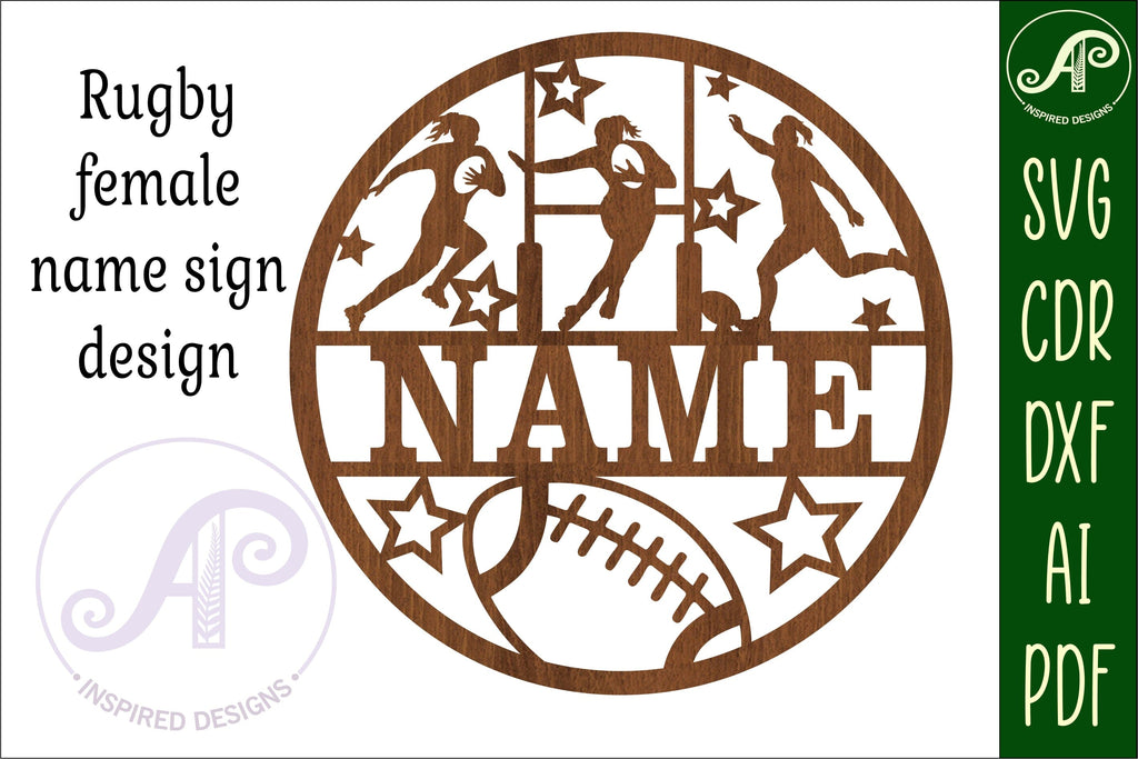 Rugby female name sign svg laser cut template - So Fontsy