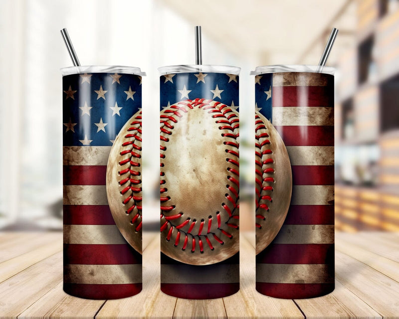 Rustic Baseball American Flag 20 oz Skinny Tumbler Sublimation Design ...