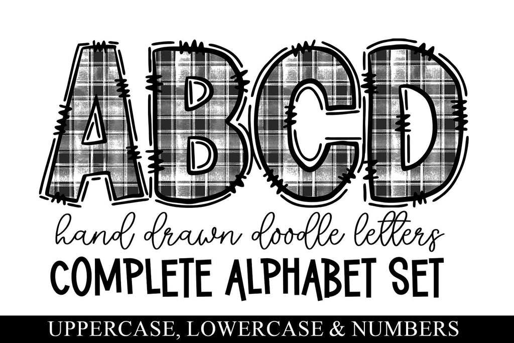Rustic Buffalo Plaid Doodle Letters, Sublimation Alphabet - So Fontsy