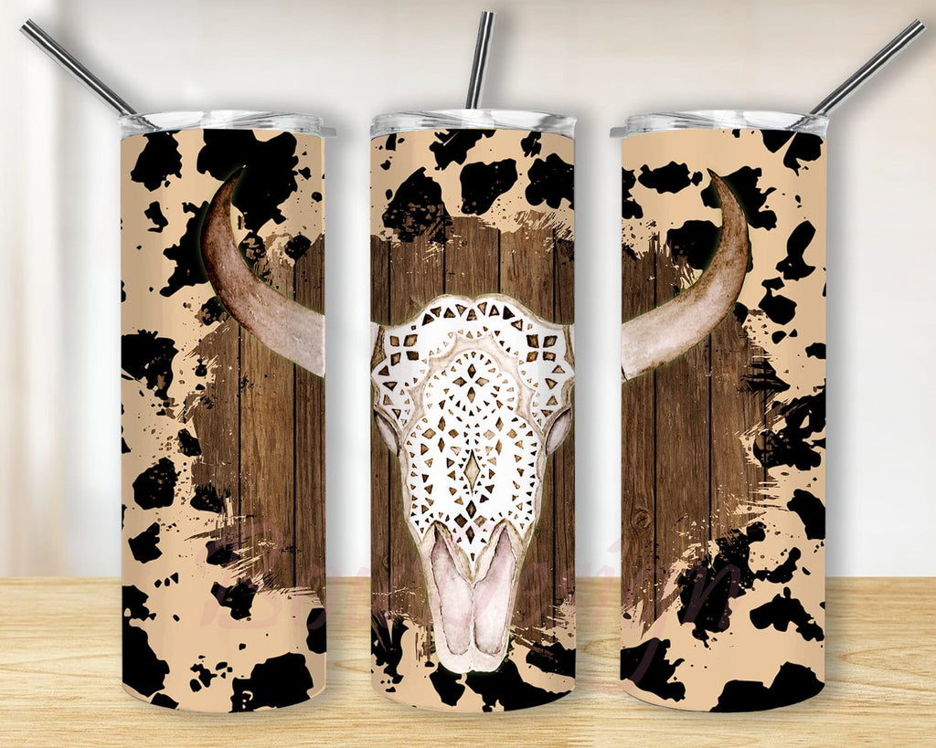 Rustic Cow Skull Tumbler Png, Western Cow Skull 20oz Skinny Tumbler ...