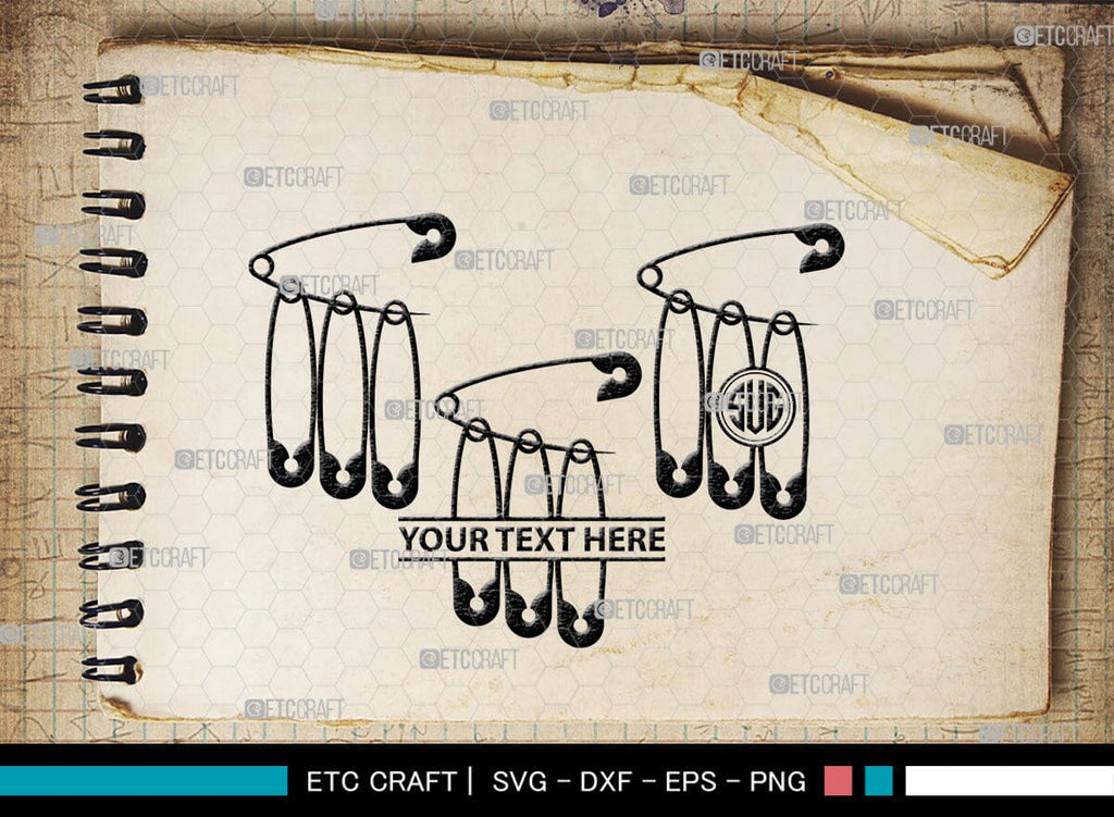 Safety Pin Monogram, Safety Pin Silhouette, Safety Pin SVG, Pin Svg ...