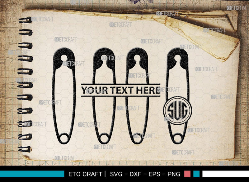 Safety Pin Monogram, Safety Pin Silhouette, Safety Pin SVG, Pin Svg ...