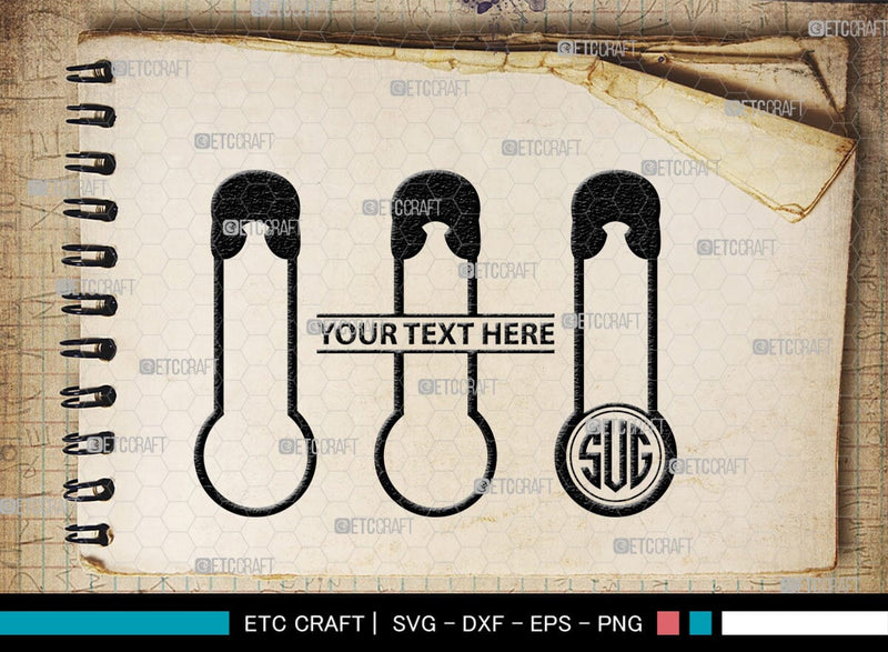 Safety Pin Monogram, Safety Pin Silhouette, Safety Pin SVG, Pin Svg ...