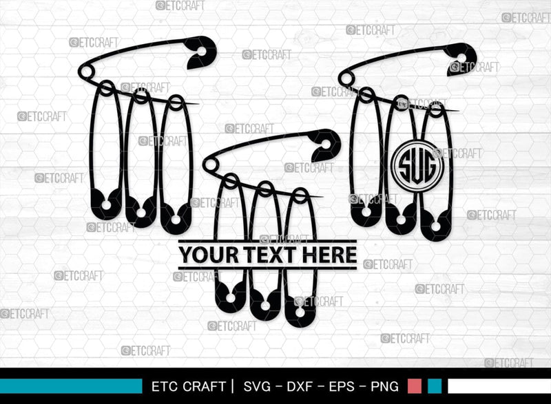 Safety Pin Monogram, Safety Pin Silhouette, Safety Pin SVG, Pin Svg ...