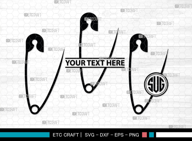 Safety Pin Monogram, Safety Pin Silhouette, Safety Pin SVG, Pin Svg ...