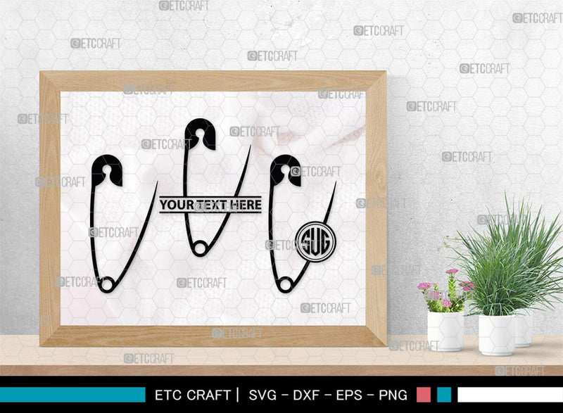 Safety Pin Monogram, Safety Pin Silhouette, Safety Pin SVG, Pin Svg ...