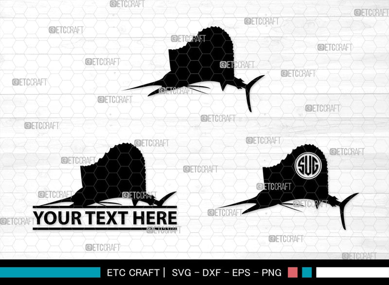 Sail Fish Monogram, Sail Fish Silhouette, Sail Fish SVG, Blue Marlin ...