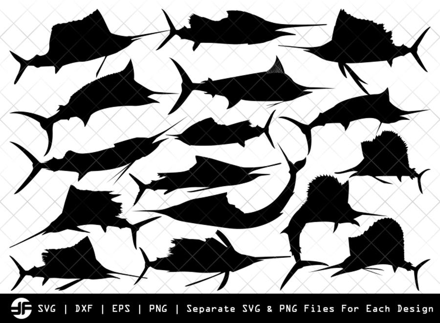 Sail Fish SVG | Sea Fish SVG | Silhouette Bundle | Cut File - So Fontsy