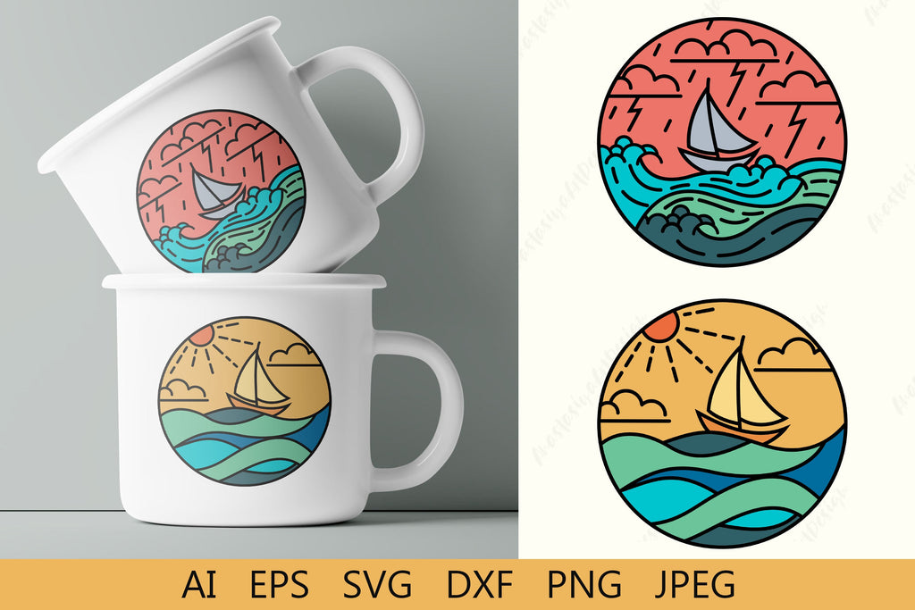 Sailing ship in waves svg - So Fontsy
