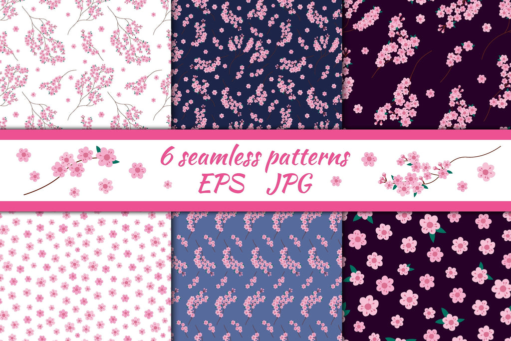 Sakura Flowers collection | Floral clipart & Patterns EPS - So Fontsy