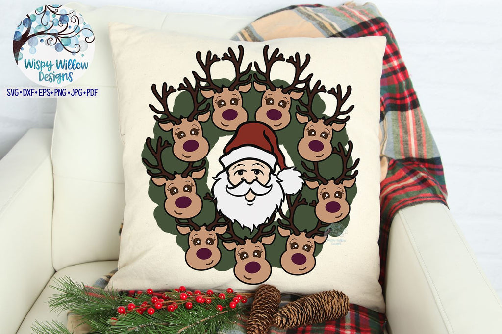 Santa Claus and Reindeer Wreath SVG - So Fontsy