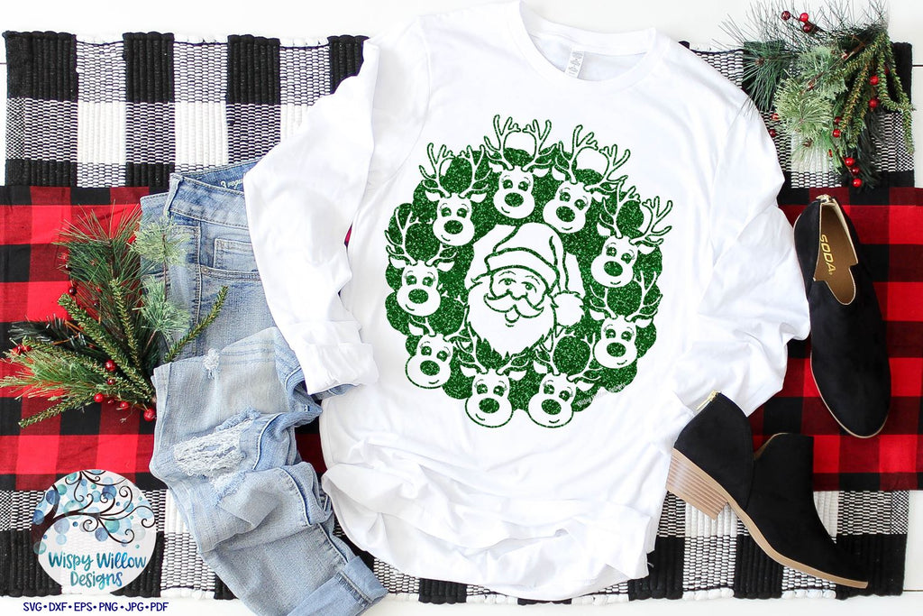 Santa Claus and Reindeer Wreath SVG - So Fontsy