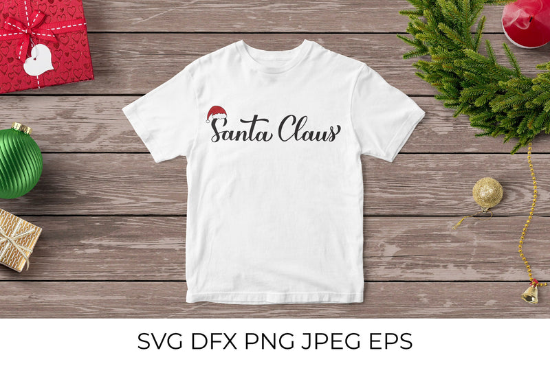 Santa Claus hand lettering with hat SVG. Christmas calligraphy - So Fontsy