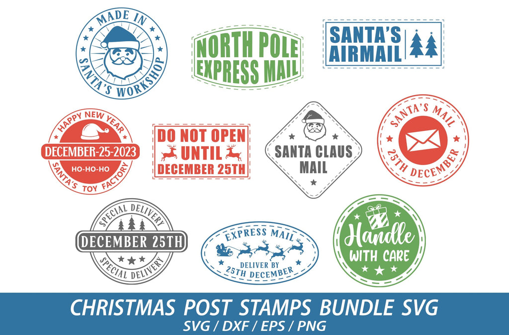 Santa Claus post stamp, Christmas mail letter stamps, Santa's mail ...