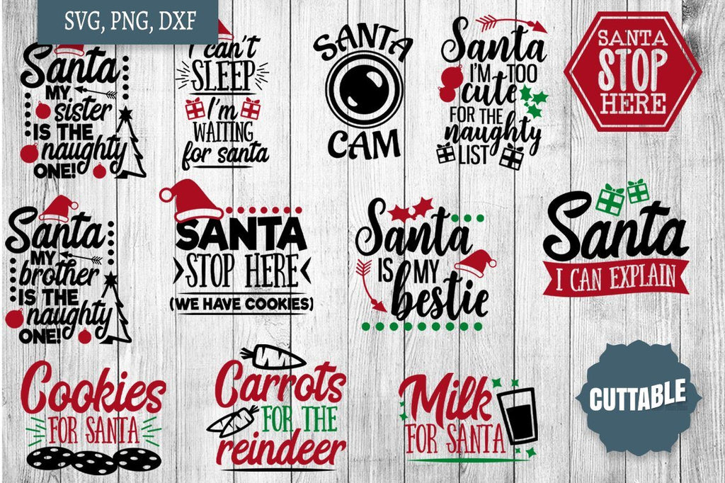 Santa Cut File Set, Christmas Bundle Quotes, Santa SVG quote set - So ...