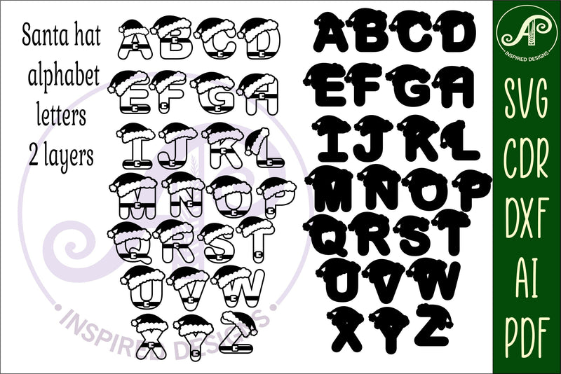 Santa hat letters alphabet set. 26 layered letter - So Fontsy