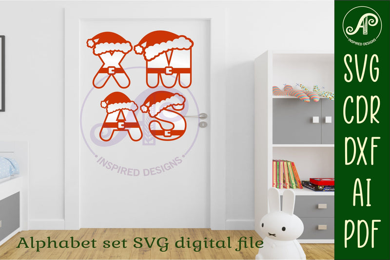 Santa hat letters alphabet set. 26 layered letter - So Fontsy