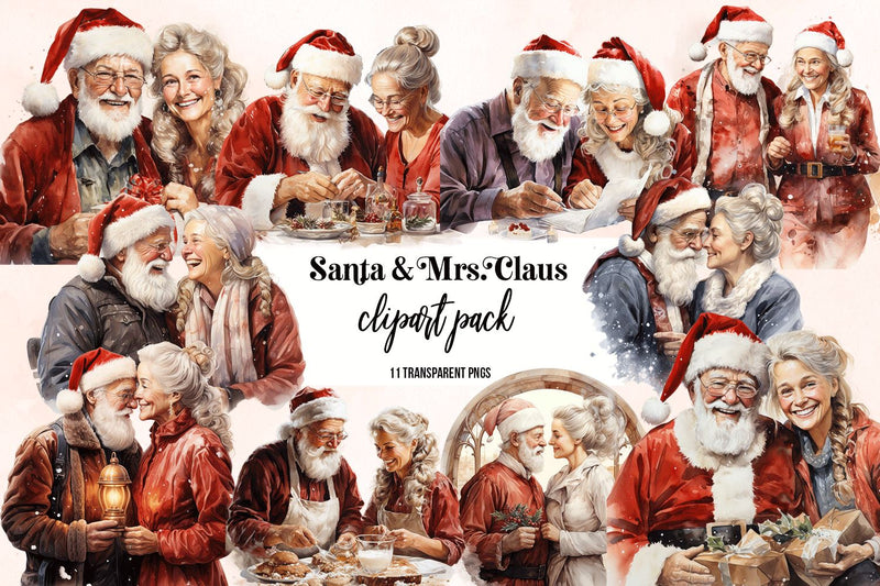 Santa & Mrs Claus Christmas Clipart Bundle - So Fontsy