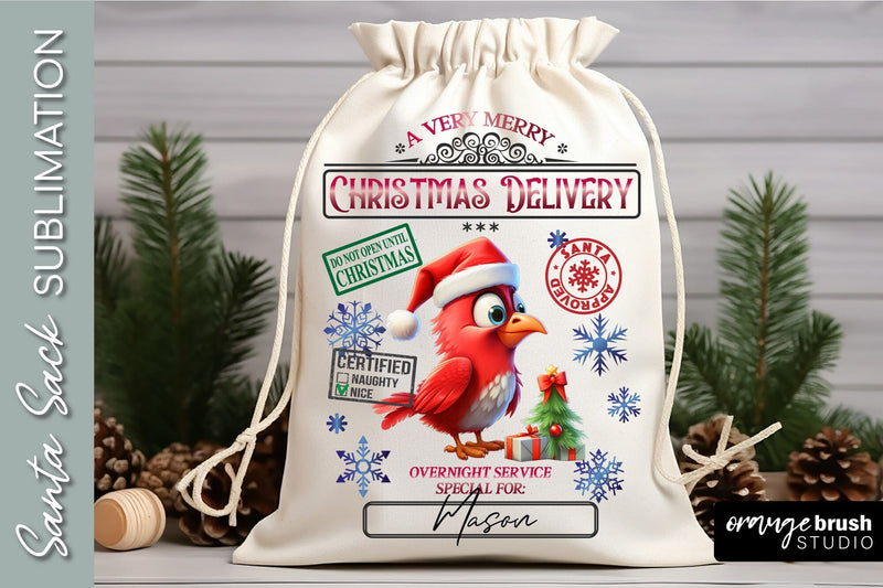 Santa Sack Sublimation Design, Christmas Cardinal Gift Bag - So Fontsy