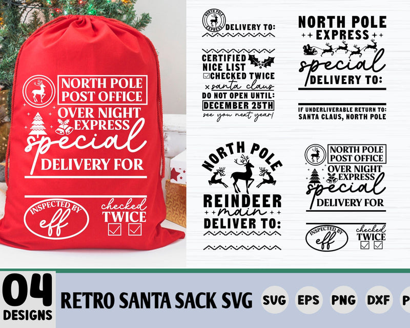 Santa Sack SVG Bundle, 4 Santa Sack bags, Christmas Santa Bag SVG ...