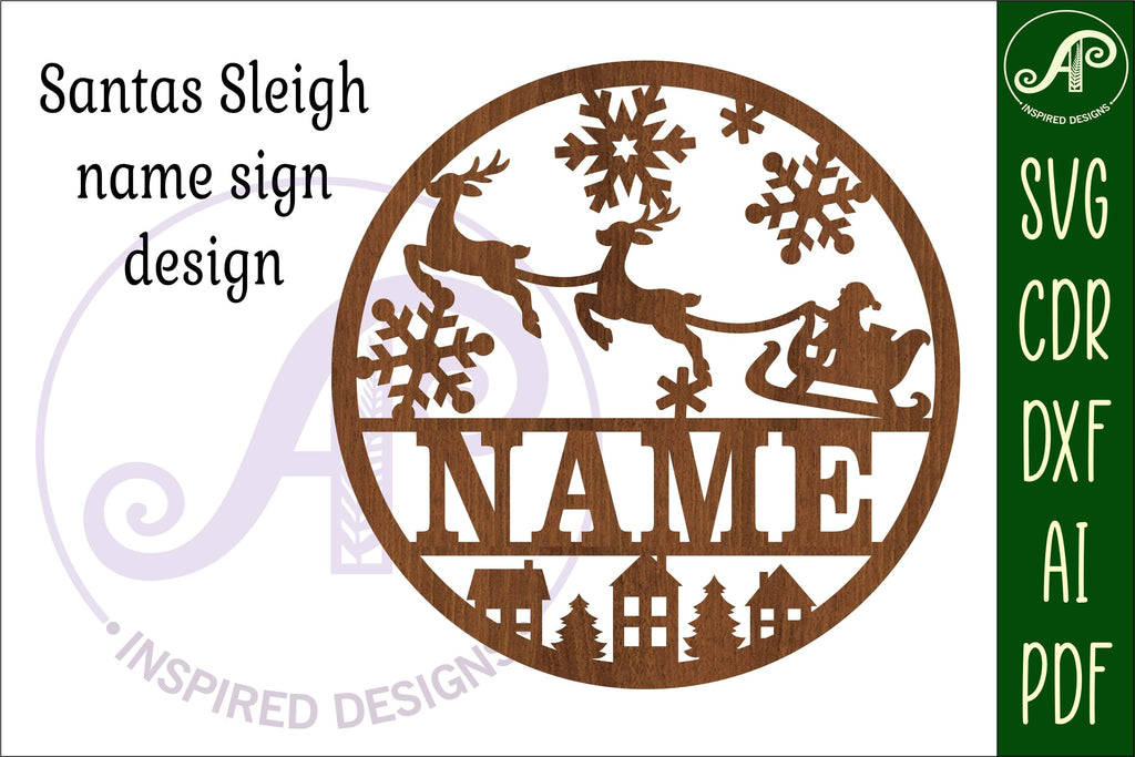 Santa Sleigh Christmas Name sign svg laser cut template - So Fontsy