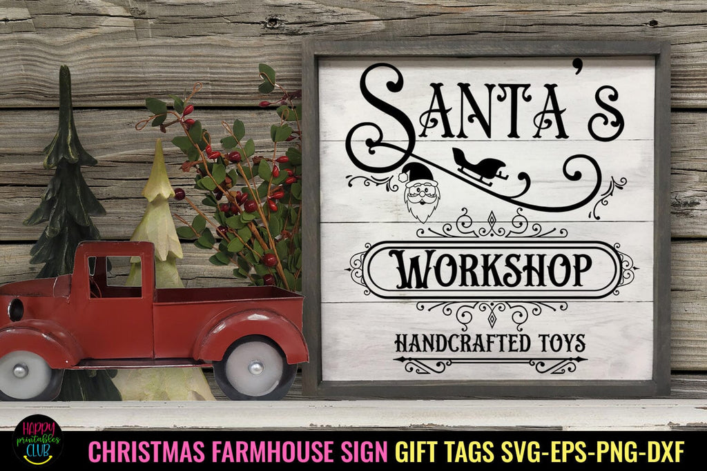 Santa's Workshop Sign SVG I Farmhouse Christmas Sign SVG - So Fontsy