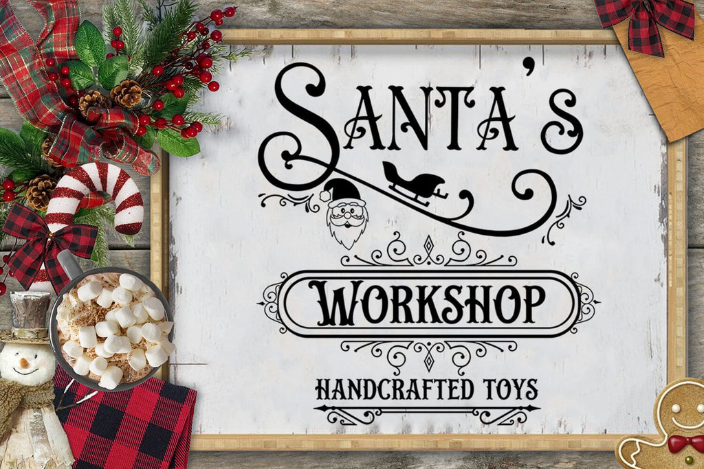 Santa's Workshop Sign SVG I Farmhouse Christmas Sign SVG - So Fontsy