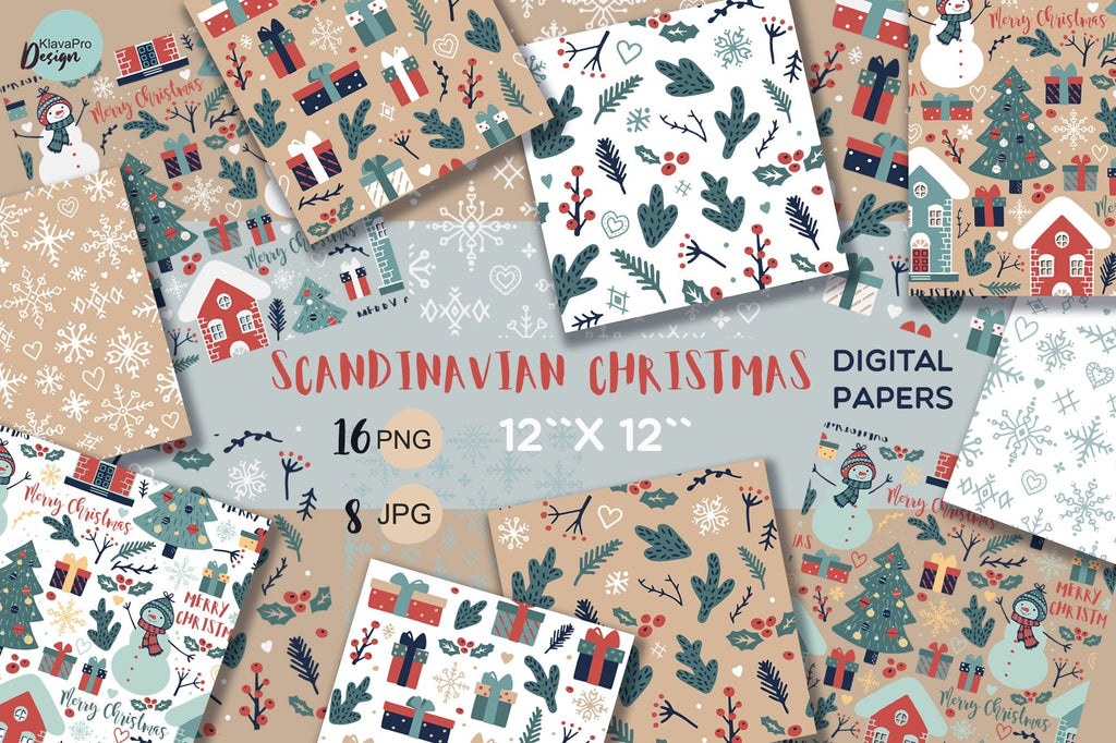 Scandinavian Christmas Digital Paper Pattern Background - So Fontsy