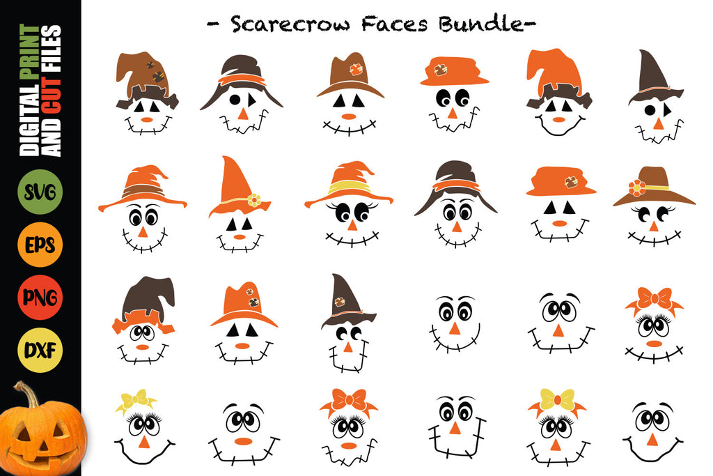Scarecrow Faces Bundle, Snowman faces Bundle, Halloween Faces Bundle ...