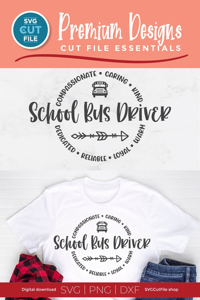 School Bus Driver svg with round circle for men or women - So Fontsy
