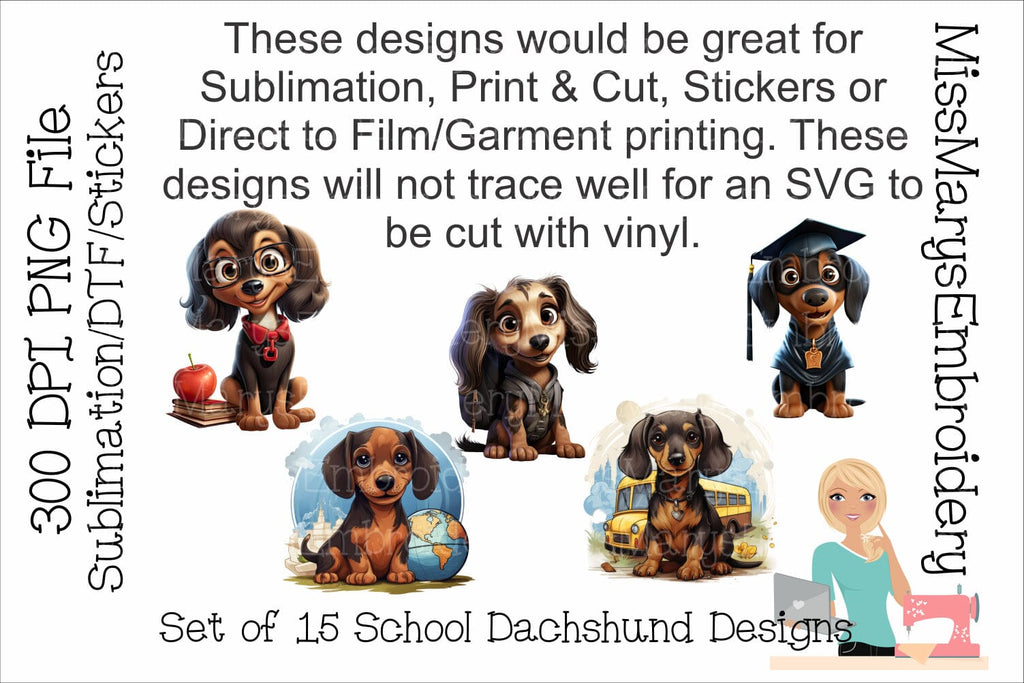 School Dachshund Dog PNG Clipart | Sublimation | Stickers - So Fontsy
