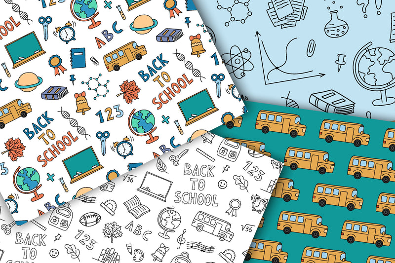School Digital Paper | Doodle JPG Patterns - So Fontsy