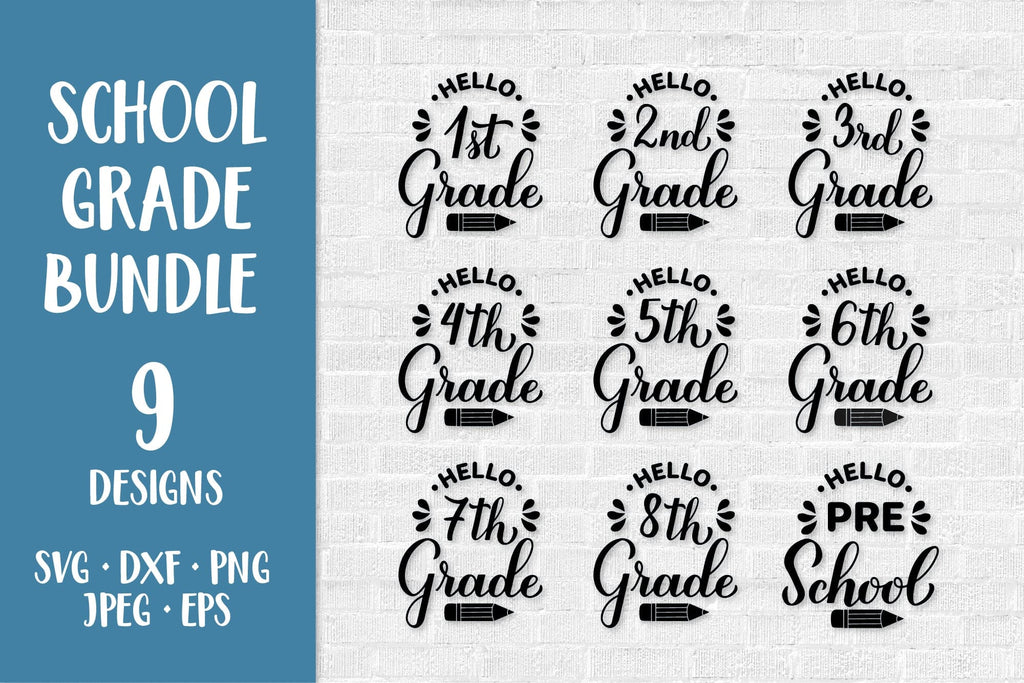 School Grade SVG Bundle. Hello Grade 1st to 8th, Preschool - So Fontsy
