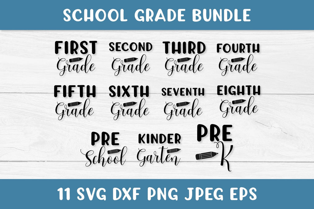 School Grade SVG Bundle. Kindergarten, 1st to 8th Grades, Pre-k, Pre ...