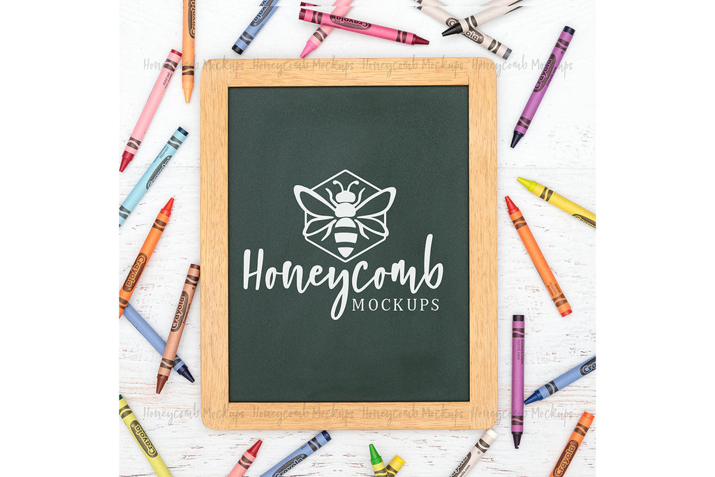 School Teacher Chalkboard Mockup, Chalkboard Mockup with Crayons, Blank ...