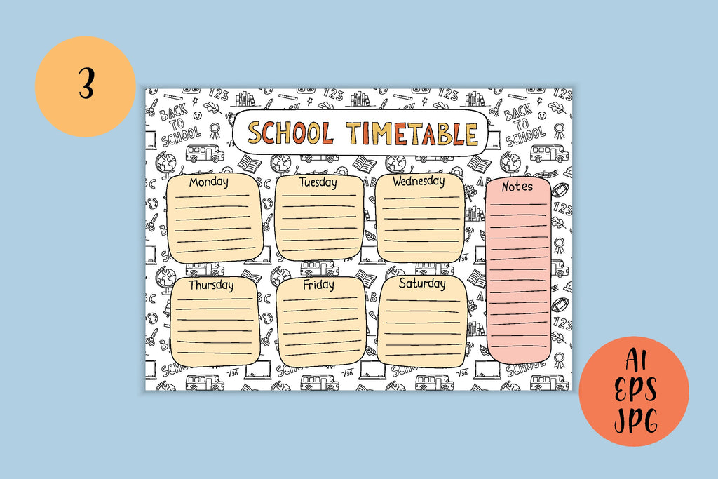School Timetable | A4 Printable Planner Templates - So Fontsy