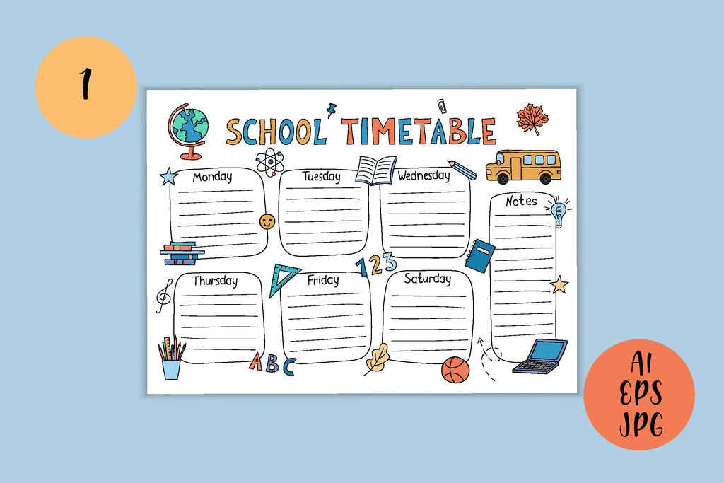School Timetable | A4 Printable Planner Templates - So Fontsy
