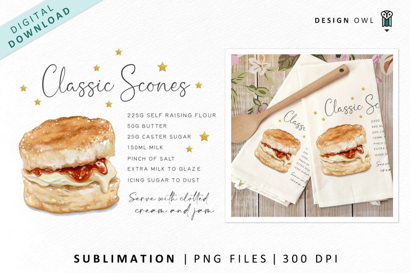 Scones Printable Recipe - British Bakes Sublimation File - So Fontsy