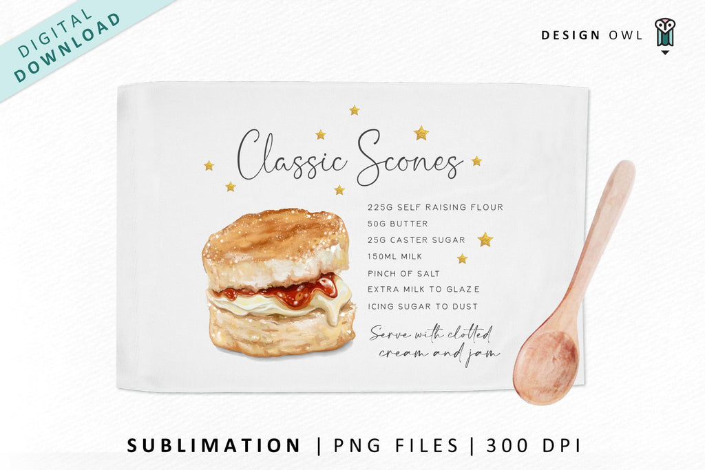 Scones Printable Recipe - British Bakes Sublimation File - So Fontsy