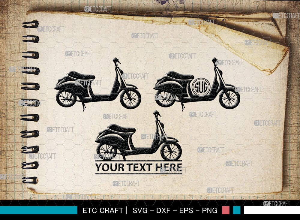 Scooter Monogram, Scooter Silhouette, Scooter SVG, Vespa Svg, Scooter ...