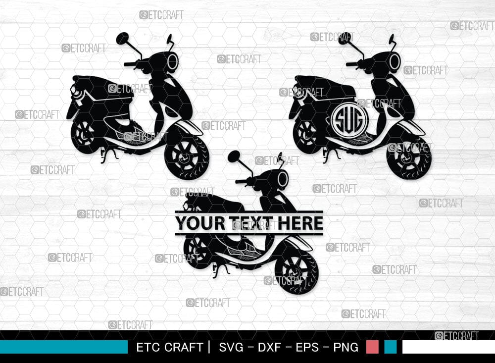 Scooter Monogram, Scooter Silhouette, Scooter SVG, Vespa Svg, Scooter ...