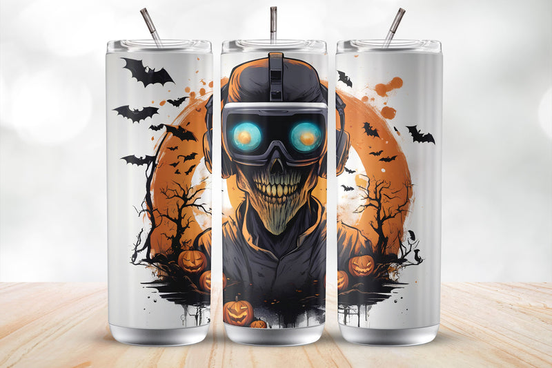 Scray Halloween Virtual Skull Gamer 20 Oz Tumbler Wrap - So Fontsy