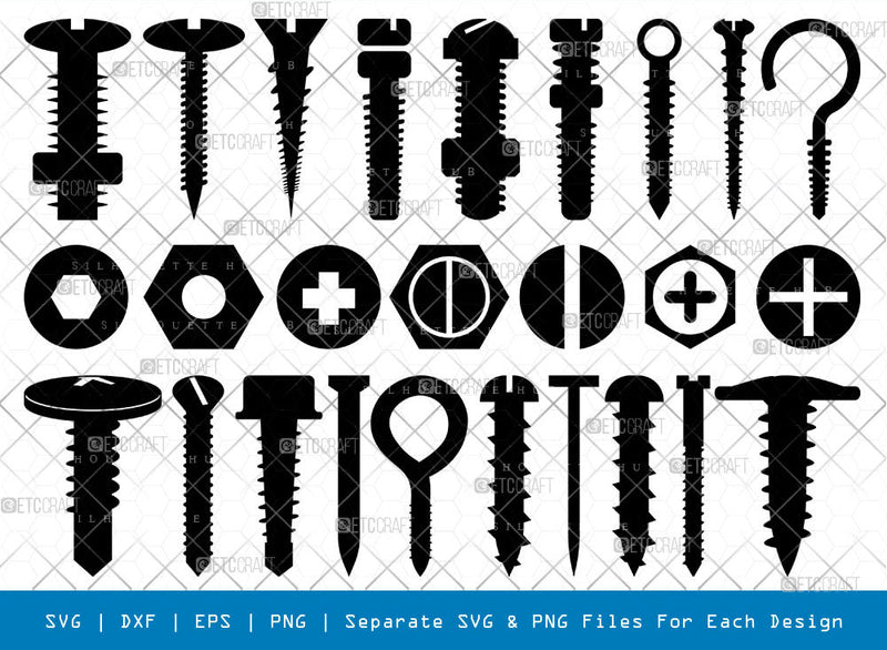 Screw SVG, Screw Silhouette, Hardware Tool Svg, Bolt Svg, Hex Cap Screw ...
