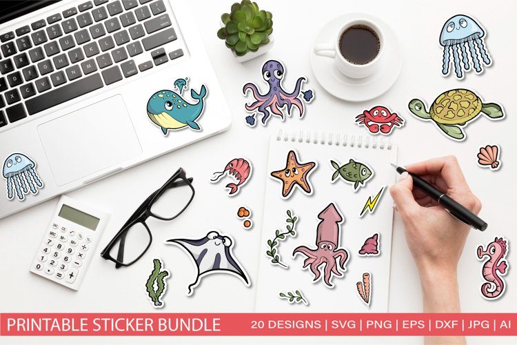 Sea animals Printable Stickers SVG - So Fontsy