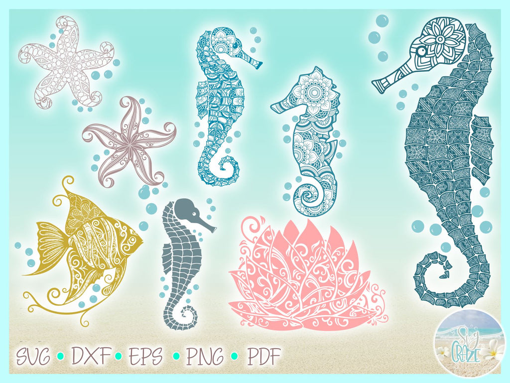 Sea Life Mandala Zentangle Bundle SVG - So Fontsy